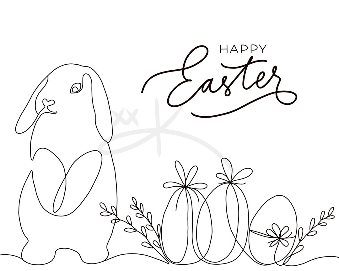 Happy Easter Line Art, Bunny Wall Art, Easter Eggs One Line Art, Rabbit ...