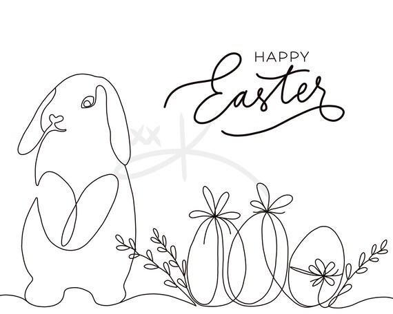 Happy Easter Line Art Bunny Wall Art Easter Eggs One Line | Etsy