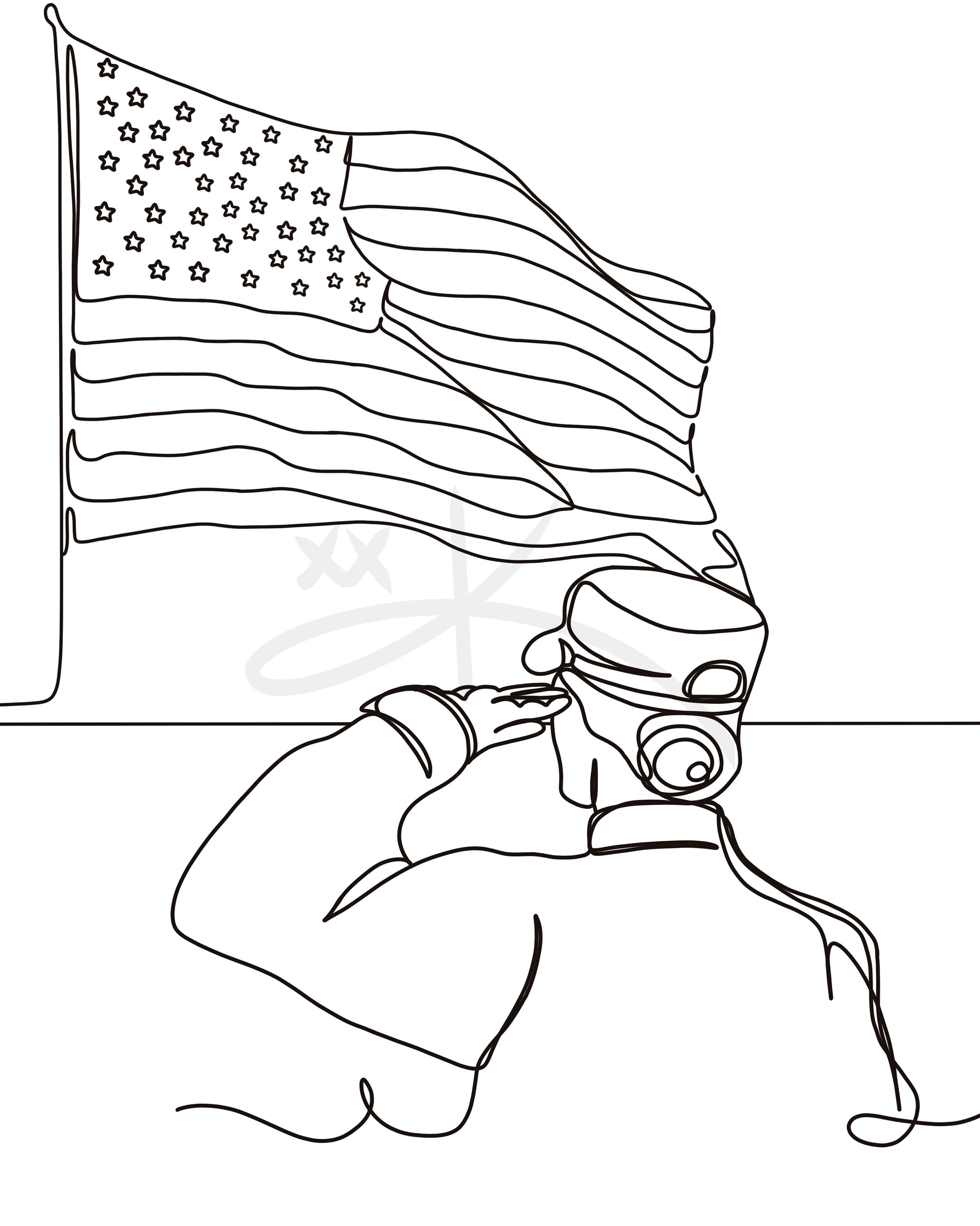 Salute Line Art, Military Wall Art, American Flag Line Drawing, Black ...