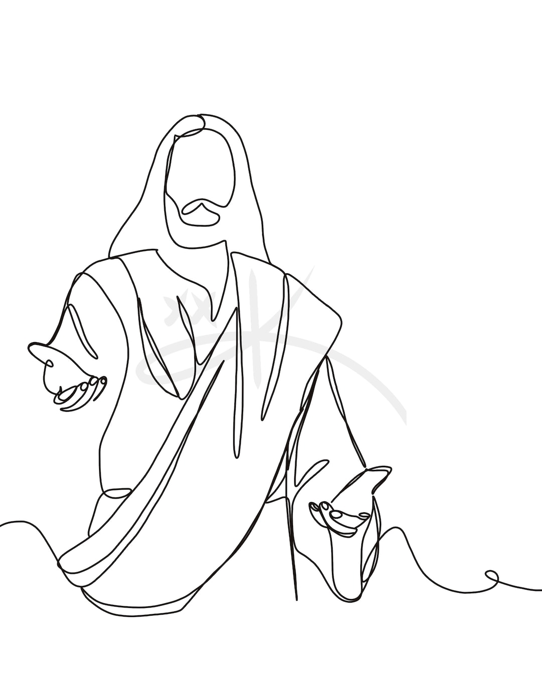 Jesus Line Art, Christian Wall Art, Black and White Line Drawing ...