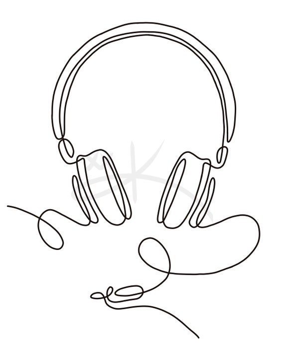 Headphones Line Art One Line Wall Art Beats Drawing Music - Etsy