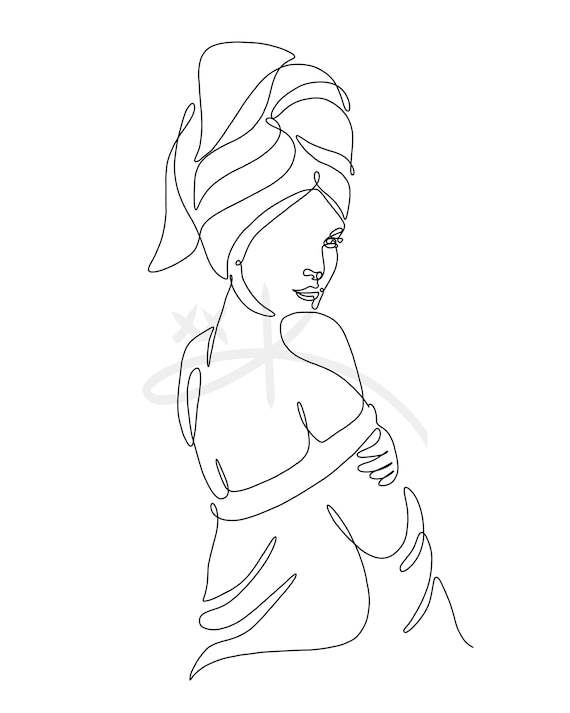 Spa Line Drawing Shower Wall Art Minimalist Line Drawing | Etsy