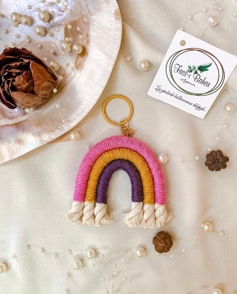 Rainbow Macrame, Macrame Keychain, Macrame Magnet, Keychain Favors for ...