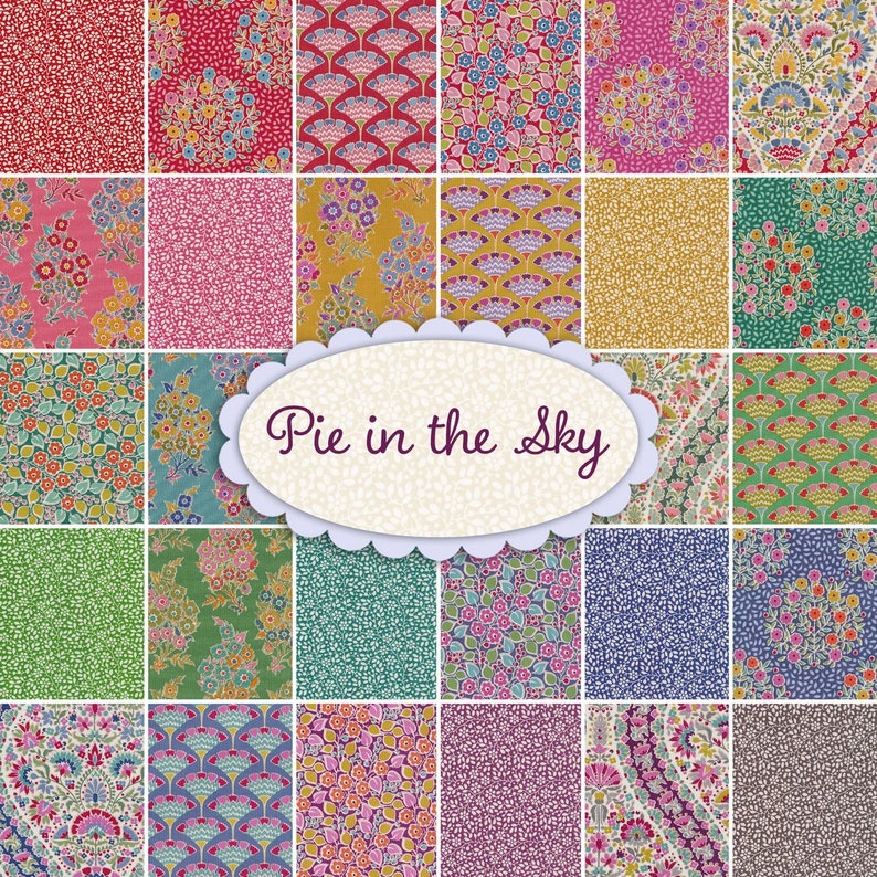 TILDA Stoffe, Stoffpaket "Pie in the Sky", Fat Quarter Bundle Green Pine, Stoffzuschnitte ...