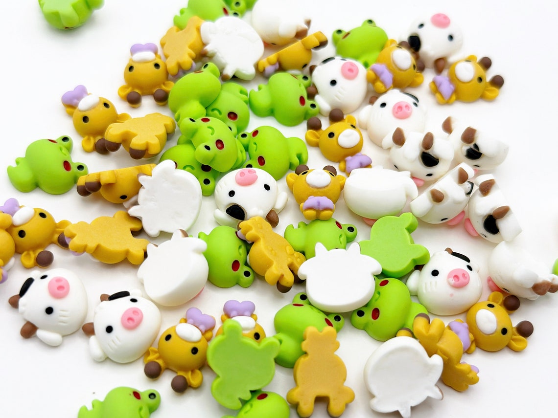 6pc Flat Back Charms, Giraffes, Cows, Frogs, Slime Mix Ins, Cabochons ...