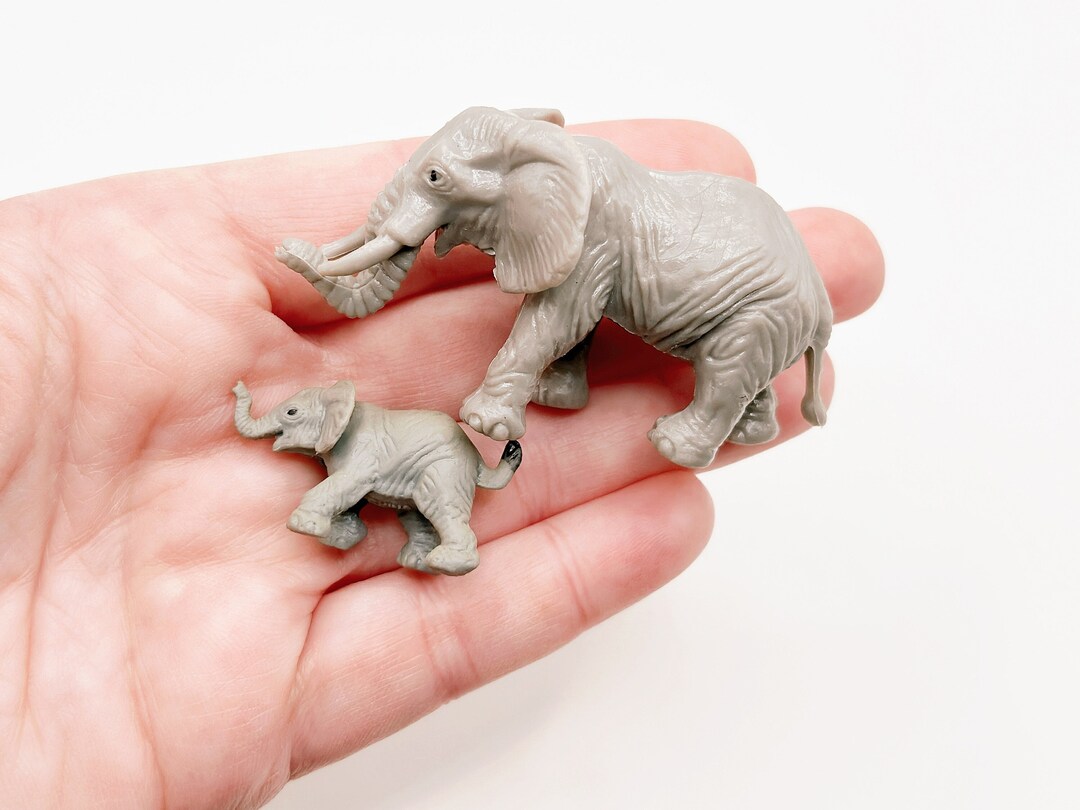 2pc Elephants, Large and Mini, Diorama Supplies, Small Plastic Animals ...