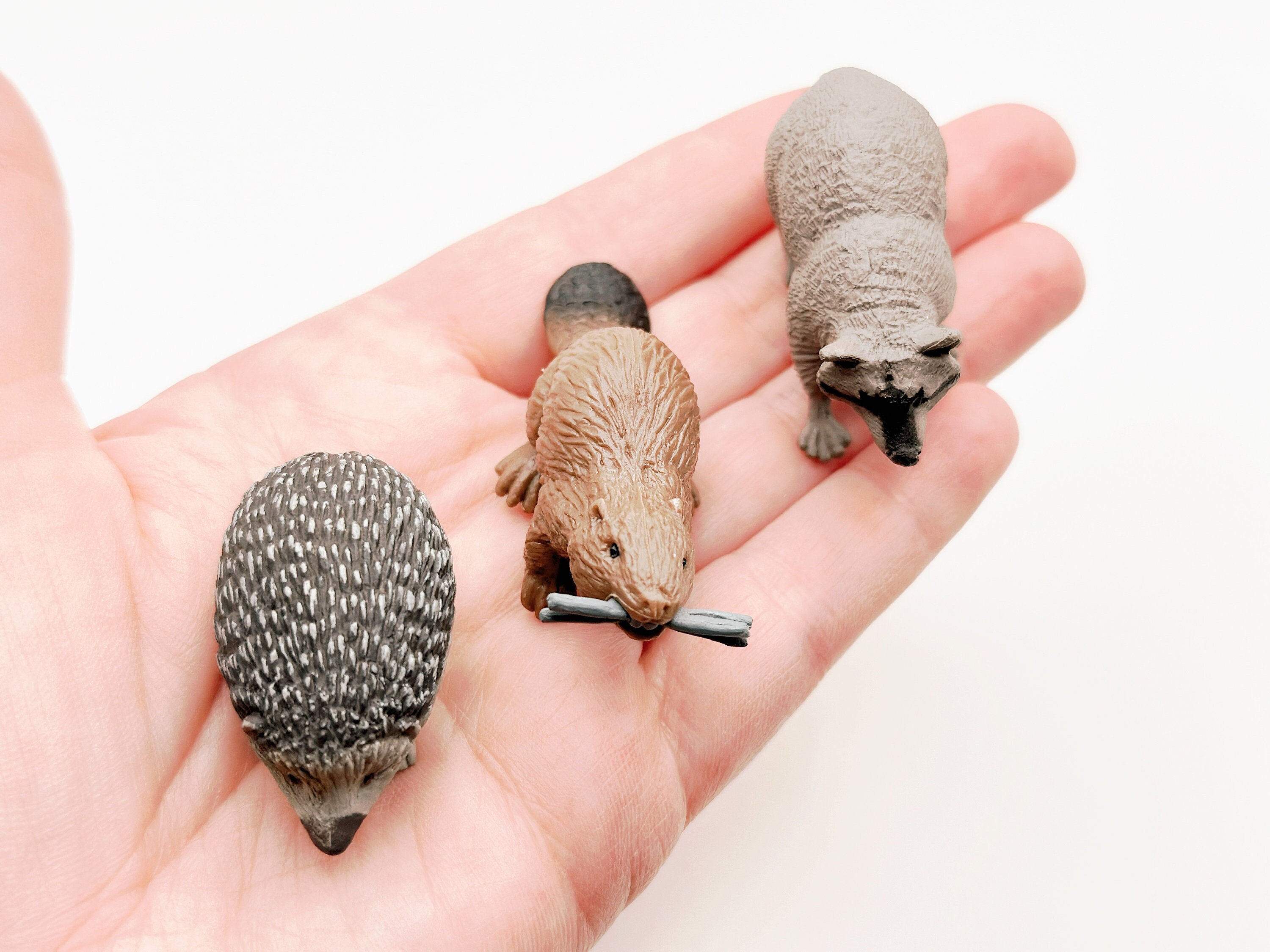 3pc Raccoon Beaver Hedgehog, Diorama Supplies, Small Plastic Animals ...
