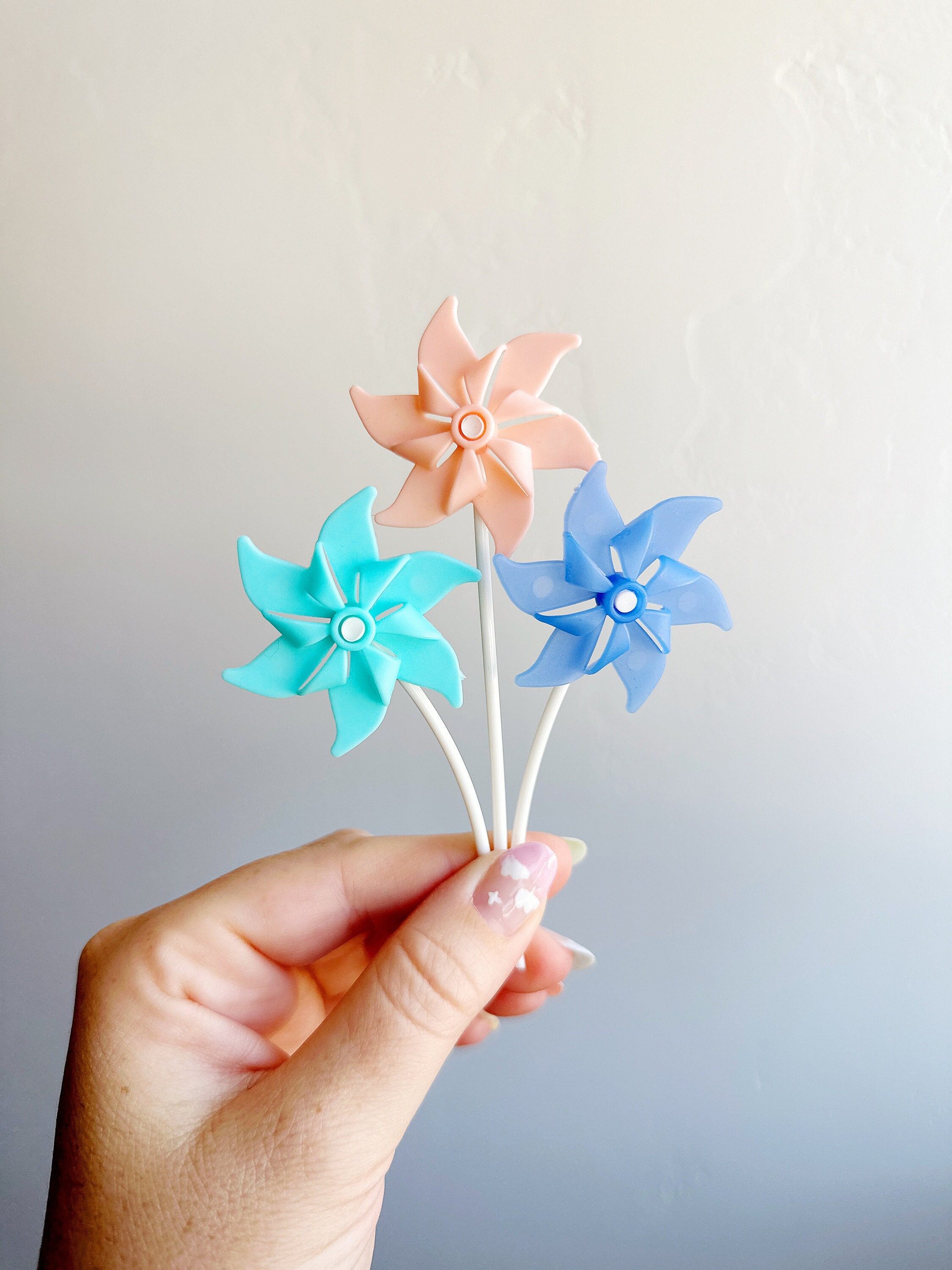 3 Pc Pinwheel Cake Topper, Miniature Pinwheels for Dollhouse, Birthday ...