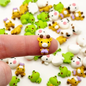 6pc Flat Back Charms, Giraffes, Cows, Frogs, Slime Mix Ins, Cabochons ...