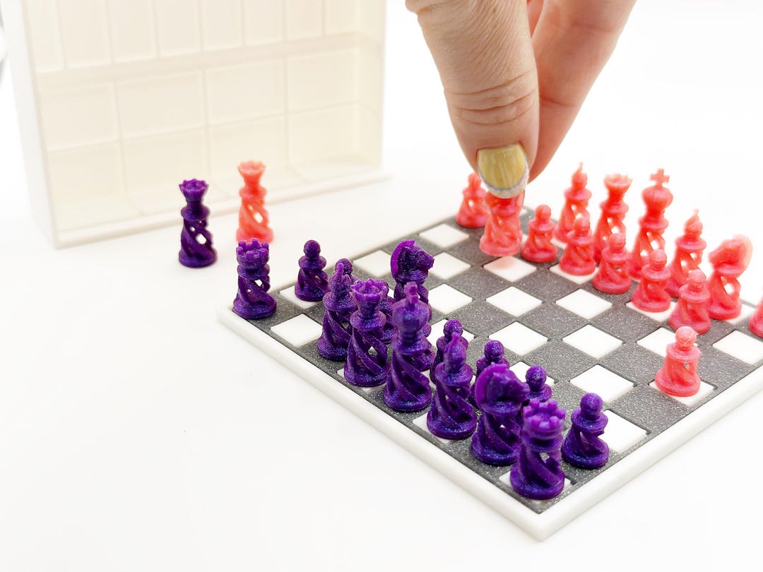 Miniature Chess Set Chess Pieces Travel Game 3D Printed Chess Board ...