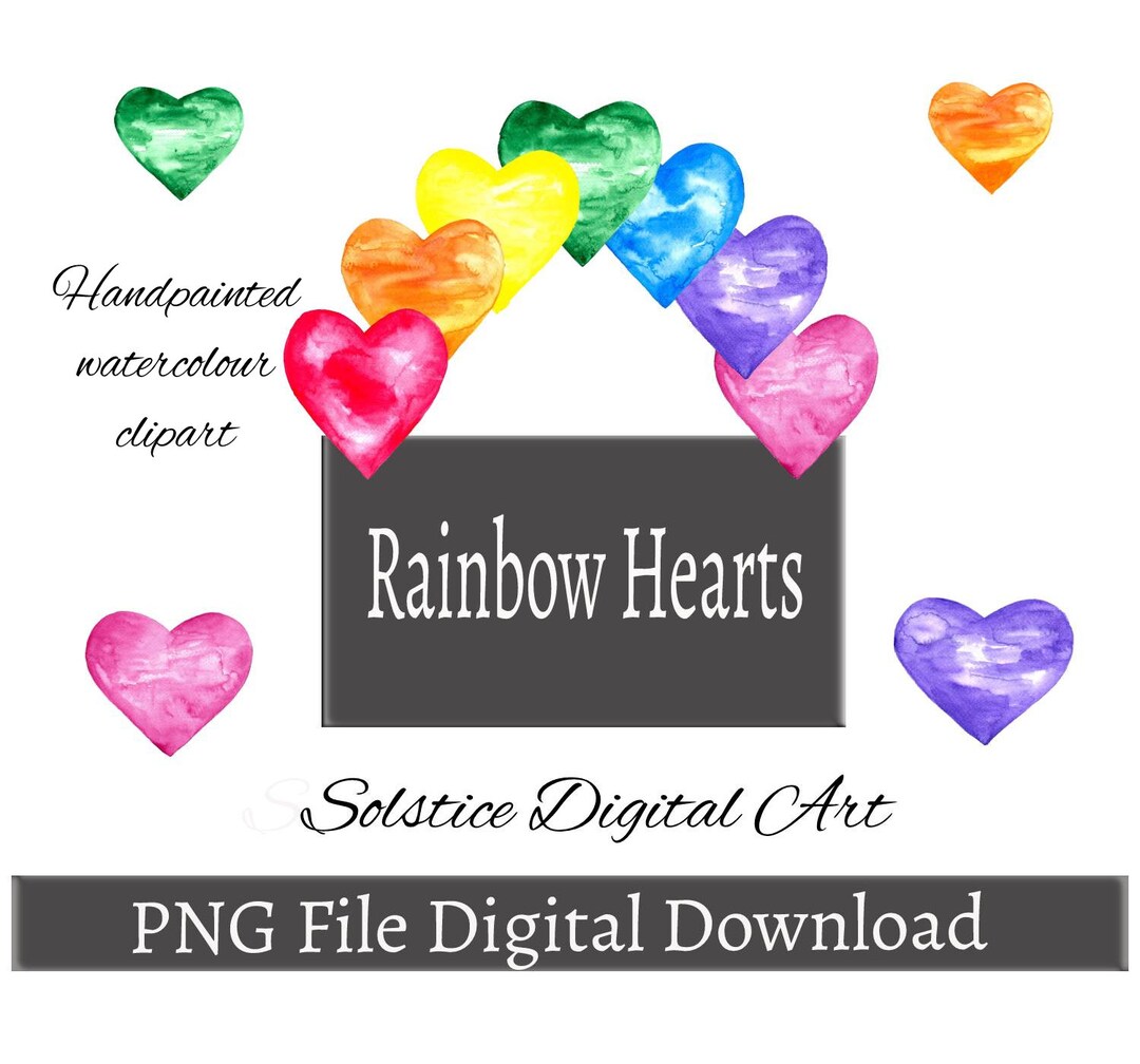 Watercolour Rainbow Hearts Clipart, Commercial Use, Instant Download ...
