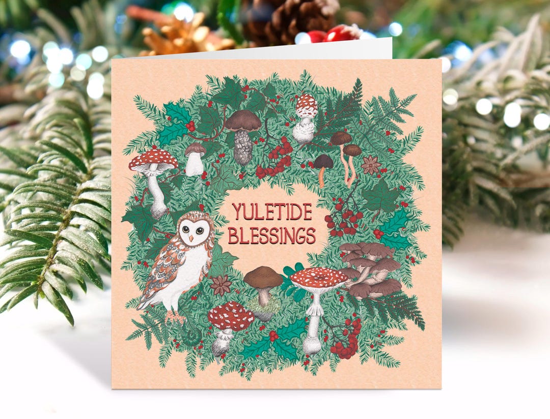 Barn Owl Yule Card Winter Solstice Card Whimsical Woodland Christmas ...