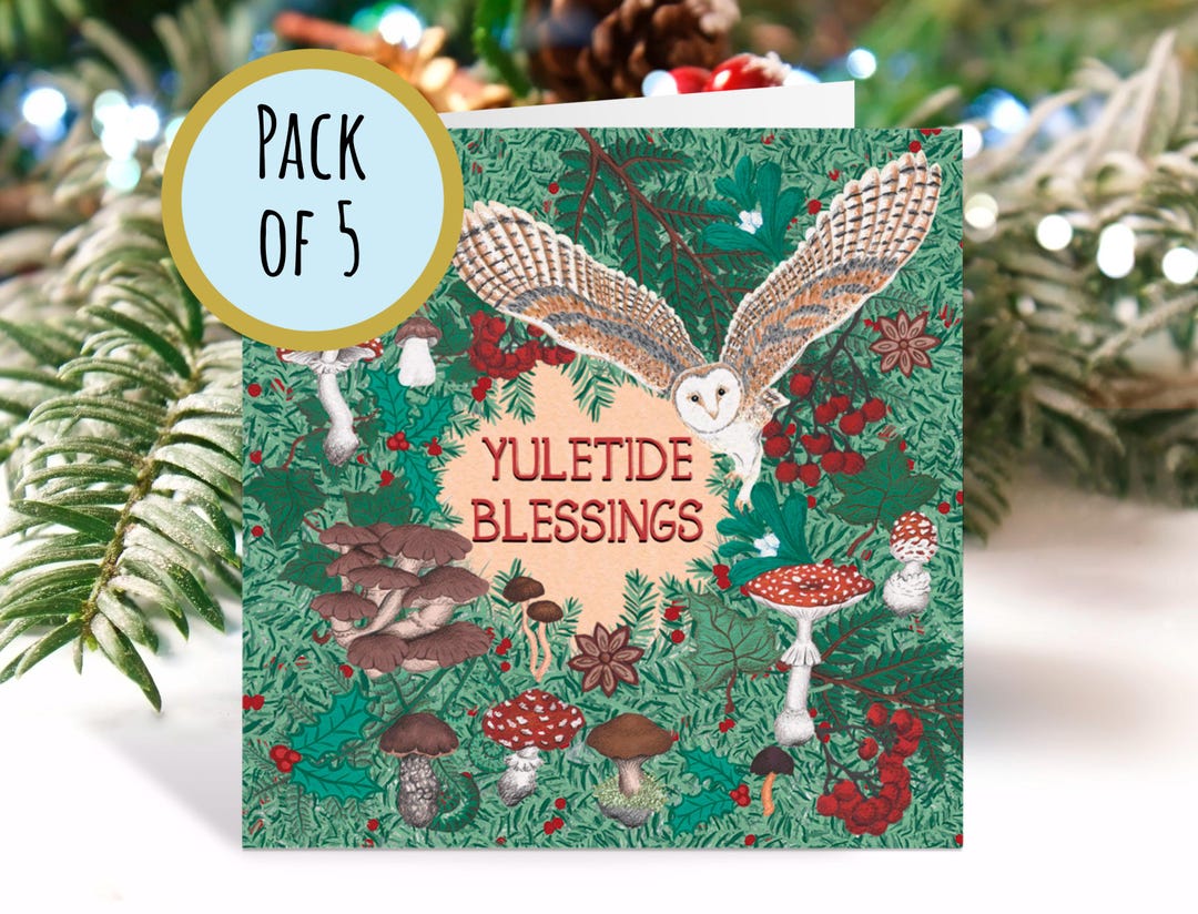 Barn Owl Christmas Cards Pack of 5 Blessed Yule Cards Set Winter Solstice Cards Pagan Christmas ...