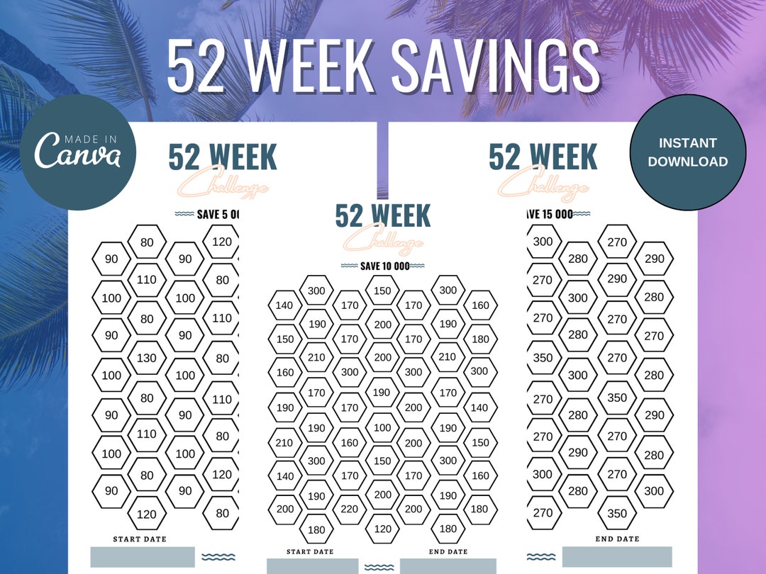 52 Weeks Savings Challenge Printable, 52 Week Challenge, 52 Weeks ...