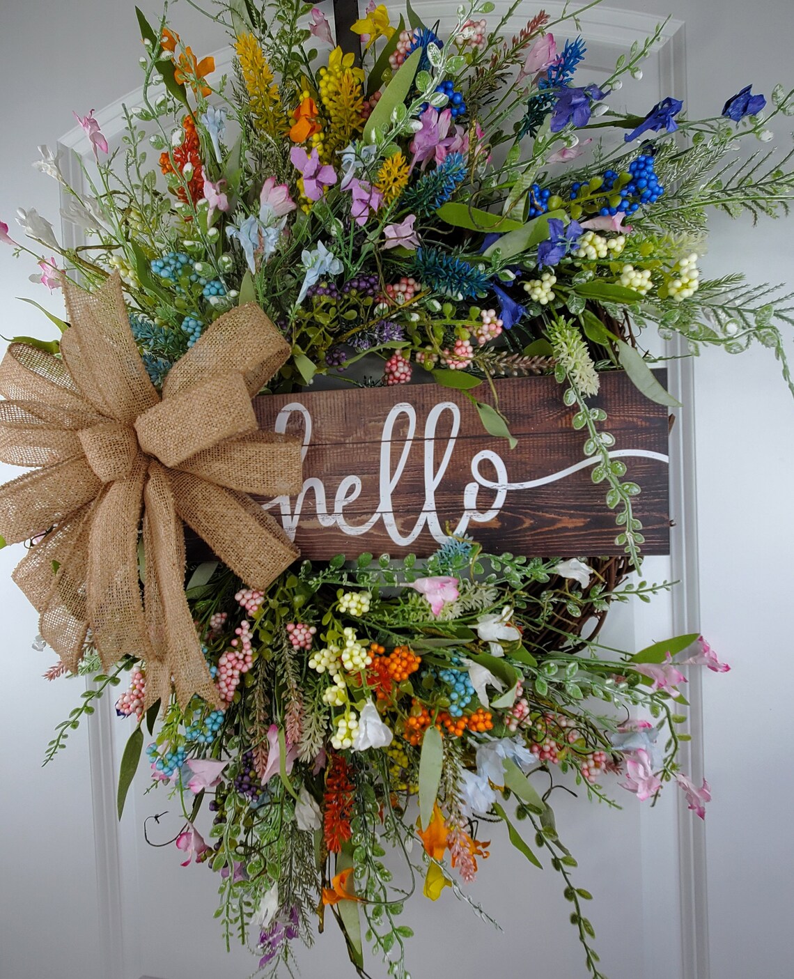 Multicolor Grapevine Spring Wreath With Hello Sign - Etsy