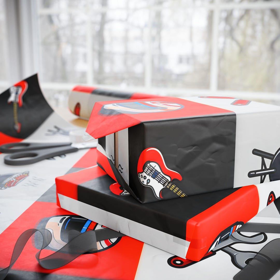 Rock 'n' Roll Party Wrapping Paper | Music Theme Gift Wrap, Birthday ...