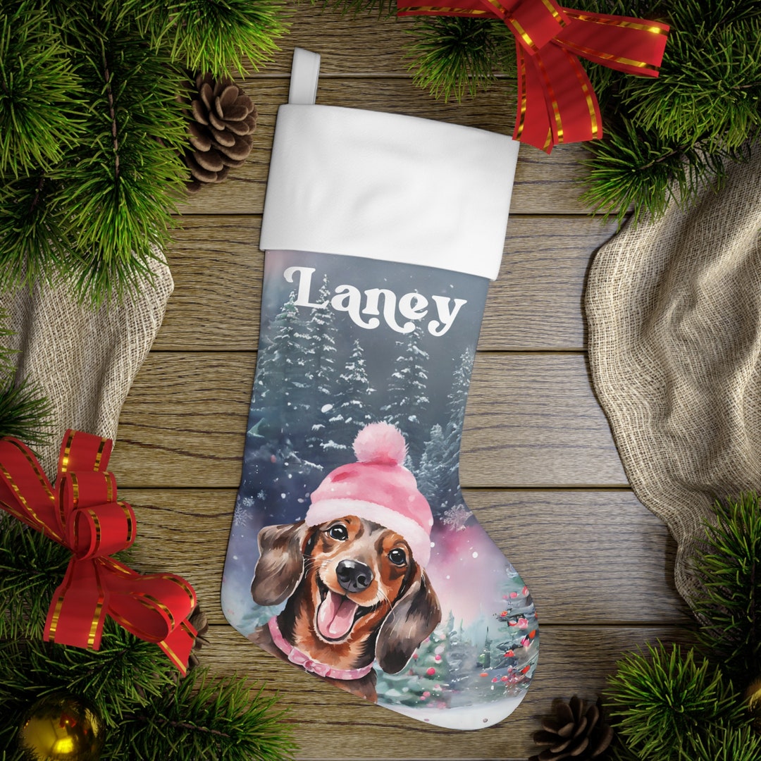 Girly Personalized Dachshund Stocking, Pink Custom Dog Stocking ...