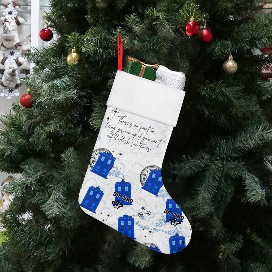 Personalized Doctor Who Christmas Stocking Off-white TARDIS Print ...