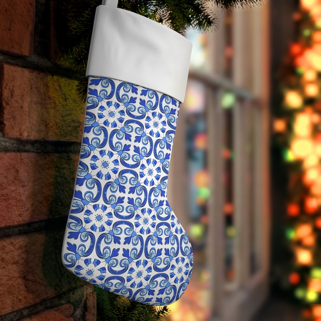 Blue and White Chinoiserie Print Stocking, Maximalist Christmas ...