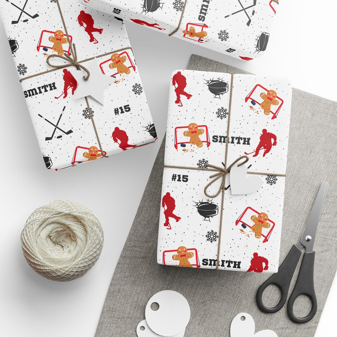 Personalized Cute Hockey Wrapping Paper Custom Name Boys Christmas ...