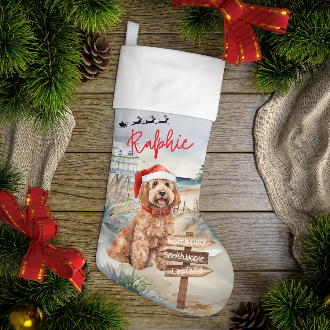 Personalized Doodle Dog Christmas Stocking, Tropical Beach Doodle ...
