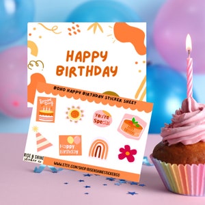 BOHO Happy Birthday Card and Sticker Sheet Set| Cards, Blank Cards ...