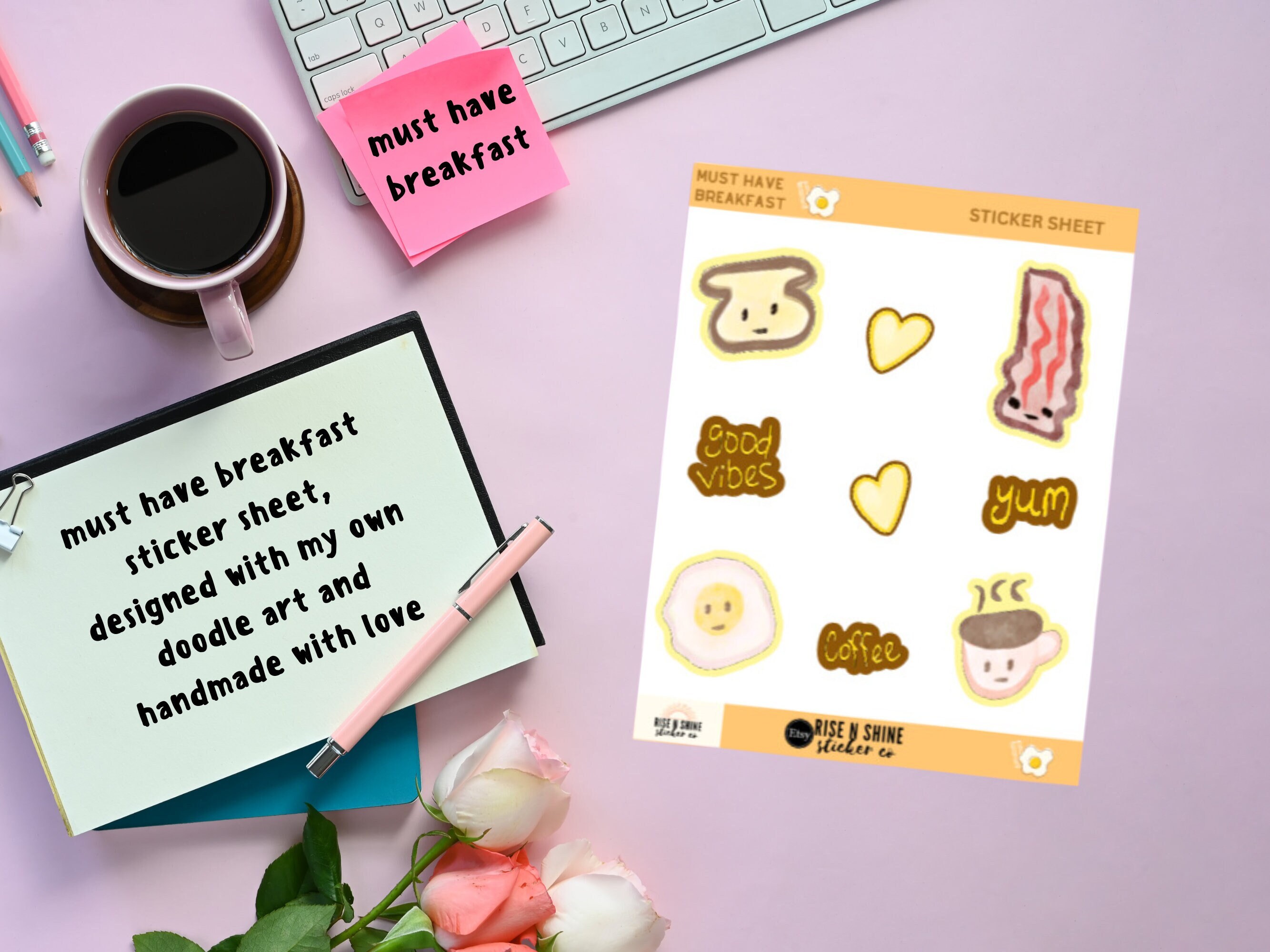 Must-have Breakfast Sticker Sheet | Cute, Handmade, Sticker Sheet ...