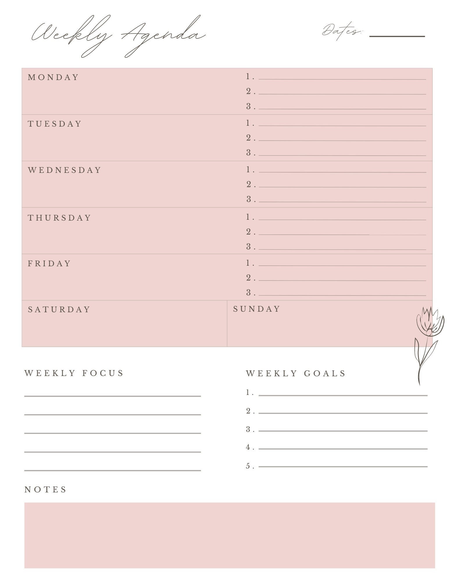 Printable Monthly & Weekly Planner Adjustable, Vertical and Horizontal ...