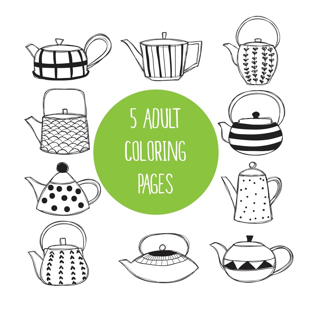 5 Adult Coloring Pages, 5 Themes - Etsy