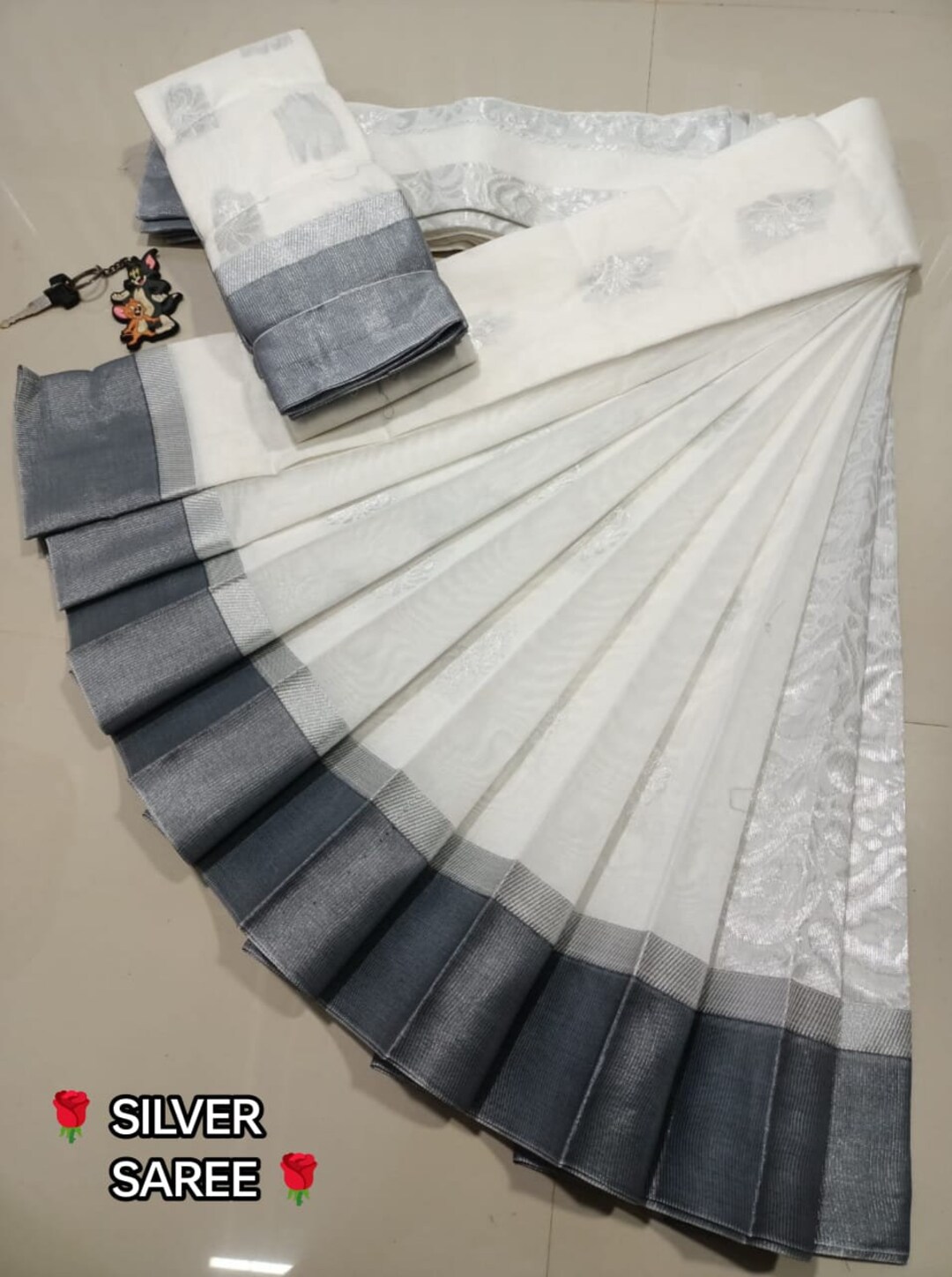 Silk Cotton Saree, Silver Border, South Indian Handloom - Etsy