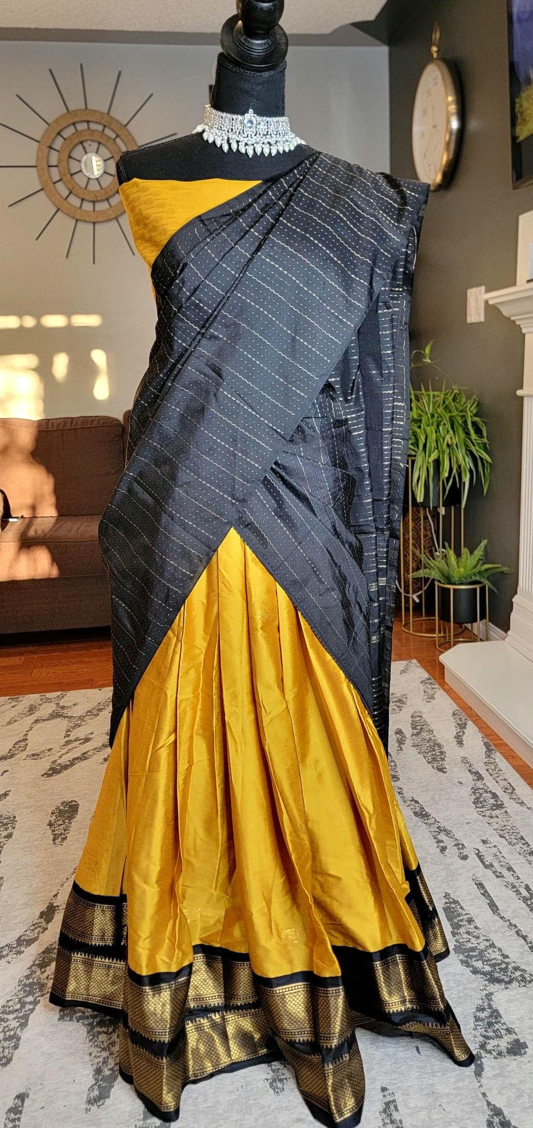 Black and Yellow Half Saree/thavani Pavadai /lehanga Choli South Indian ...