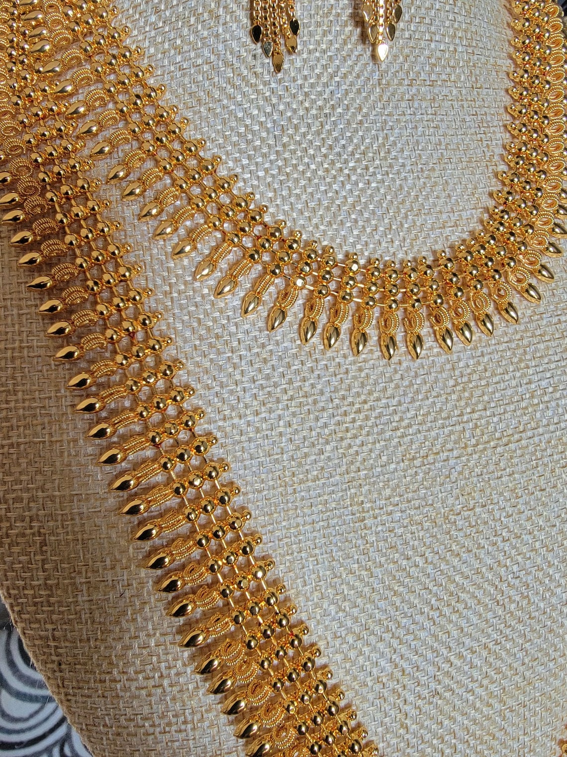 Micro Gold Plated Short Necklace,haram and Earrings/mullamottu Mala ...