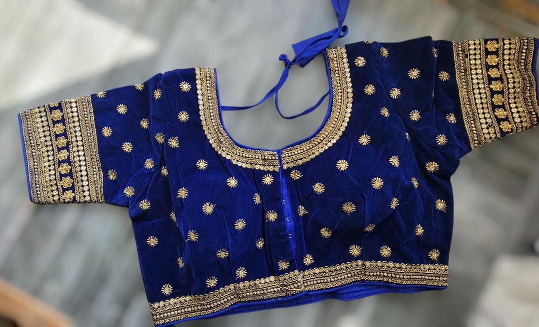 Embroidered Velvet Bridal Saree Blouse, Stitched Readymade Sari Top ...