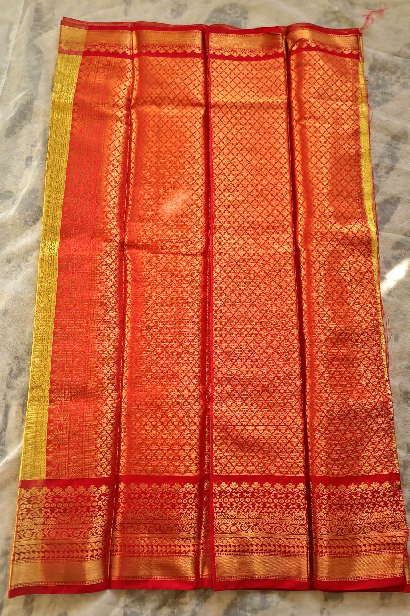 South Indian Tissue Zari Silk Saree /golden Tissue Saree With Red Big ...