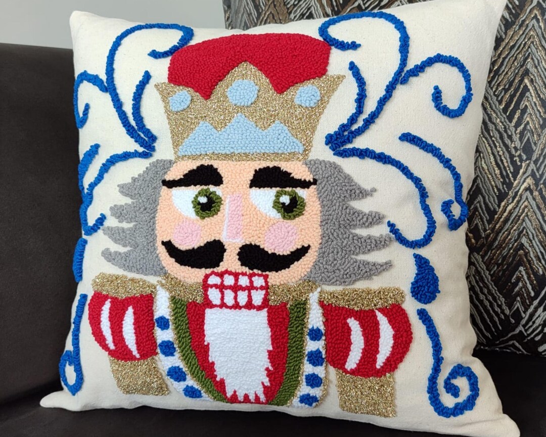 Nutcracker Pillow, Decorative Pillowcase, Embroidered Cushion Cover, New Home Gift, Punch Needle ...