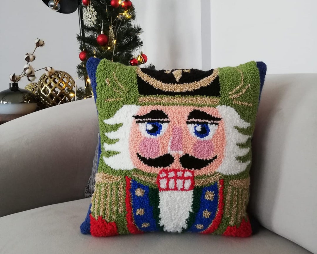 Embroidered Nutcracker Pillow Cover: Punch Needle Christmas Cushion (DDP USA) - Etsy