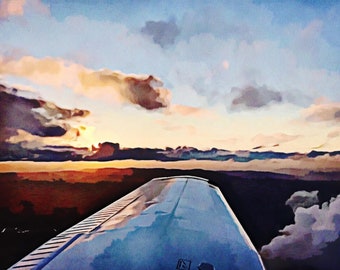 Airplane Sunset Art - Etsy