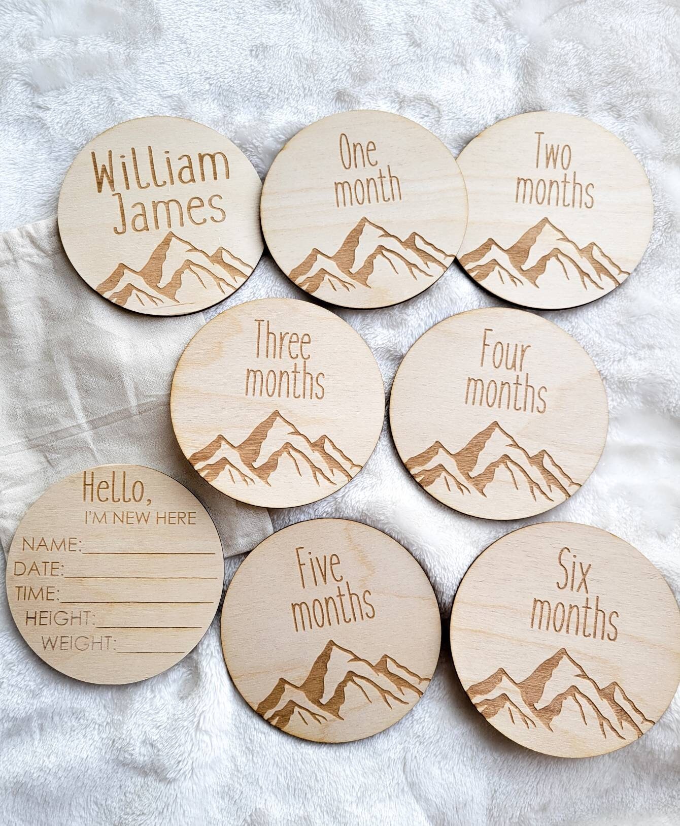 Wooden Monthly Milestone Marker Discs, Mountain Baby Milestone Marker ...