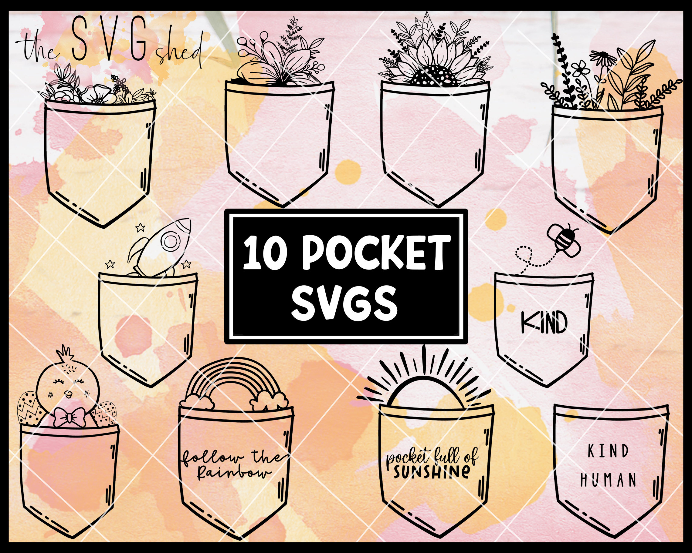 POCKET BUNDLE, 10 Svgs for Commercial Use, Flower Svg Cut Files for ...