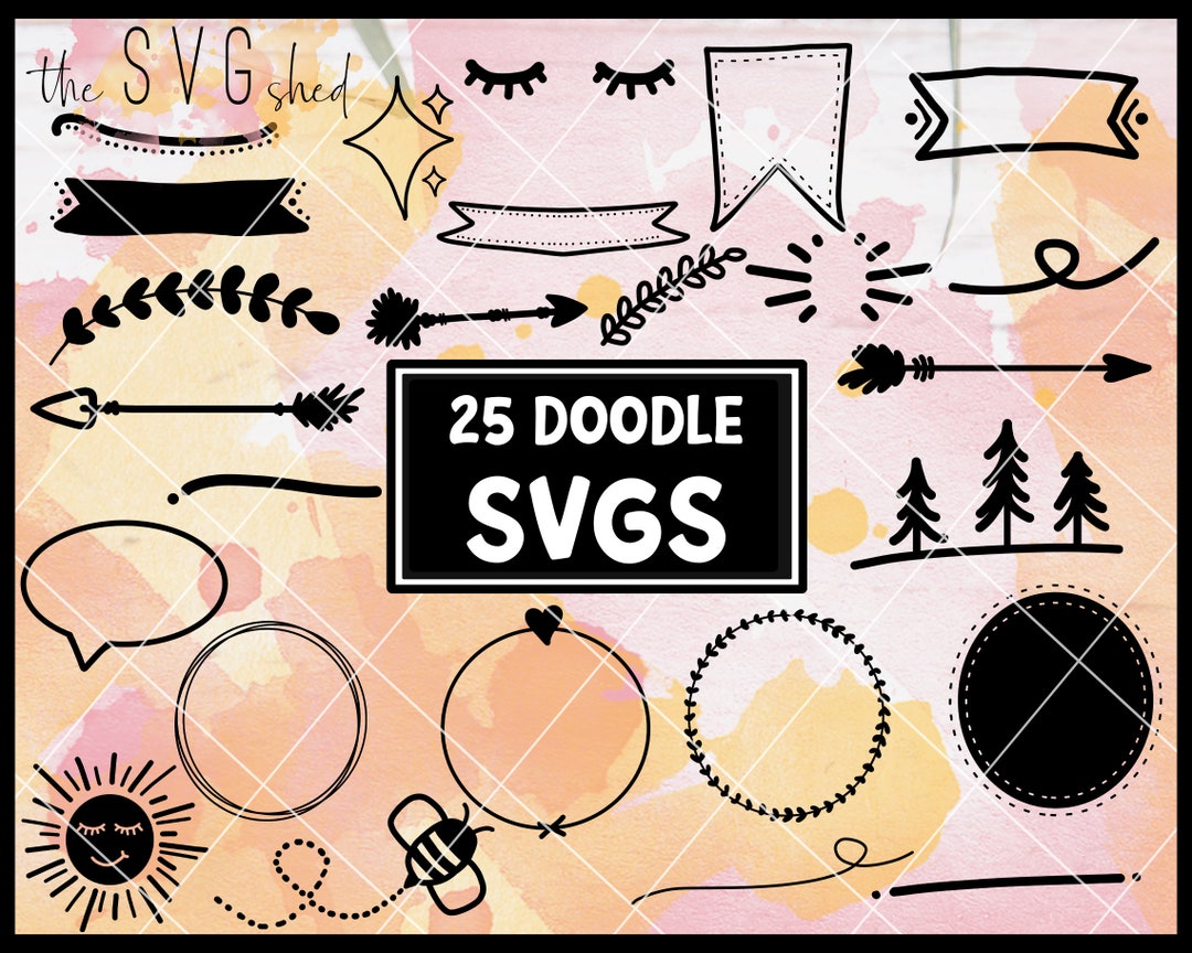 DOODLE BUNDLE, 25 Svgs for Commercial Use for Creating Svgs and Clipart ...