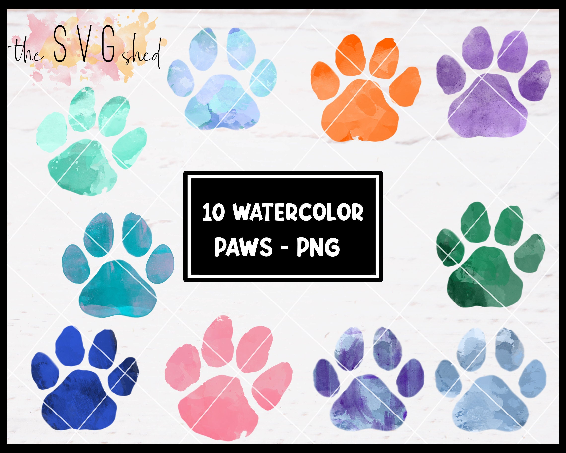 Watercolour Sublimation Paw Print Clipart, 10 PNG Watercolor Shapes ...