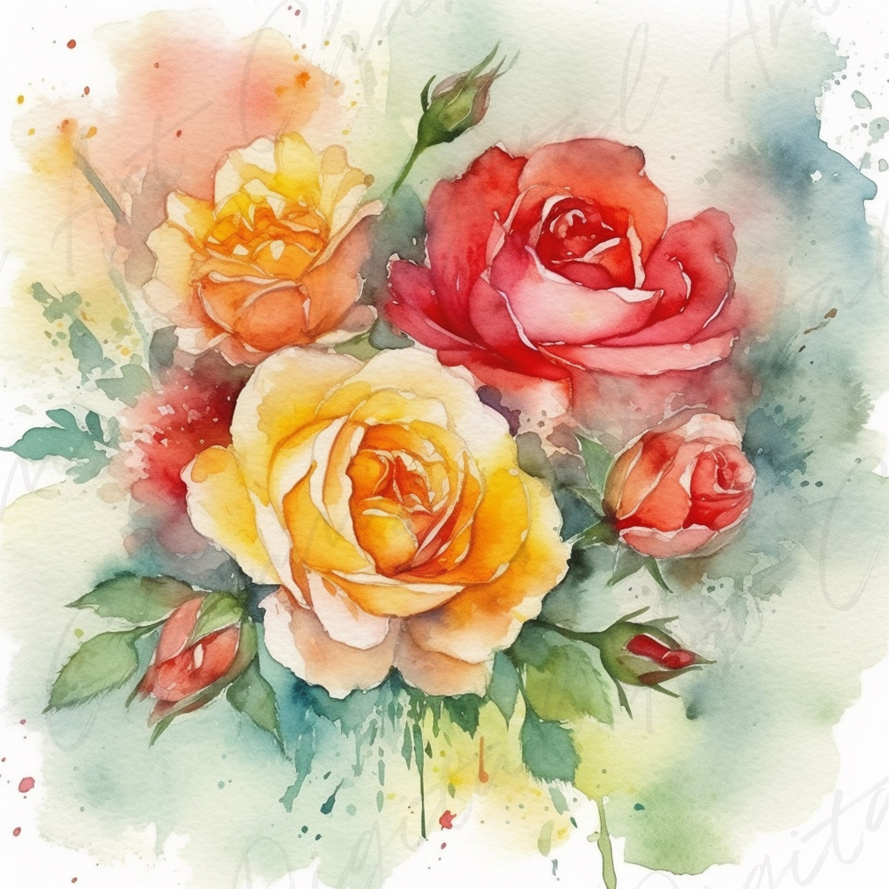 Flower Bouquet Clipart Watercolor Art Bridal Clipart Print - Etsy