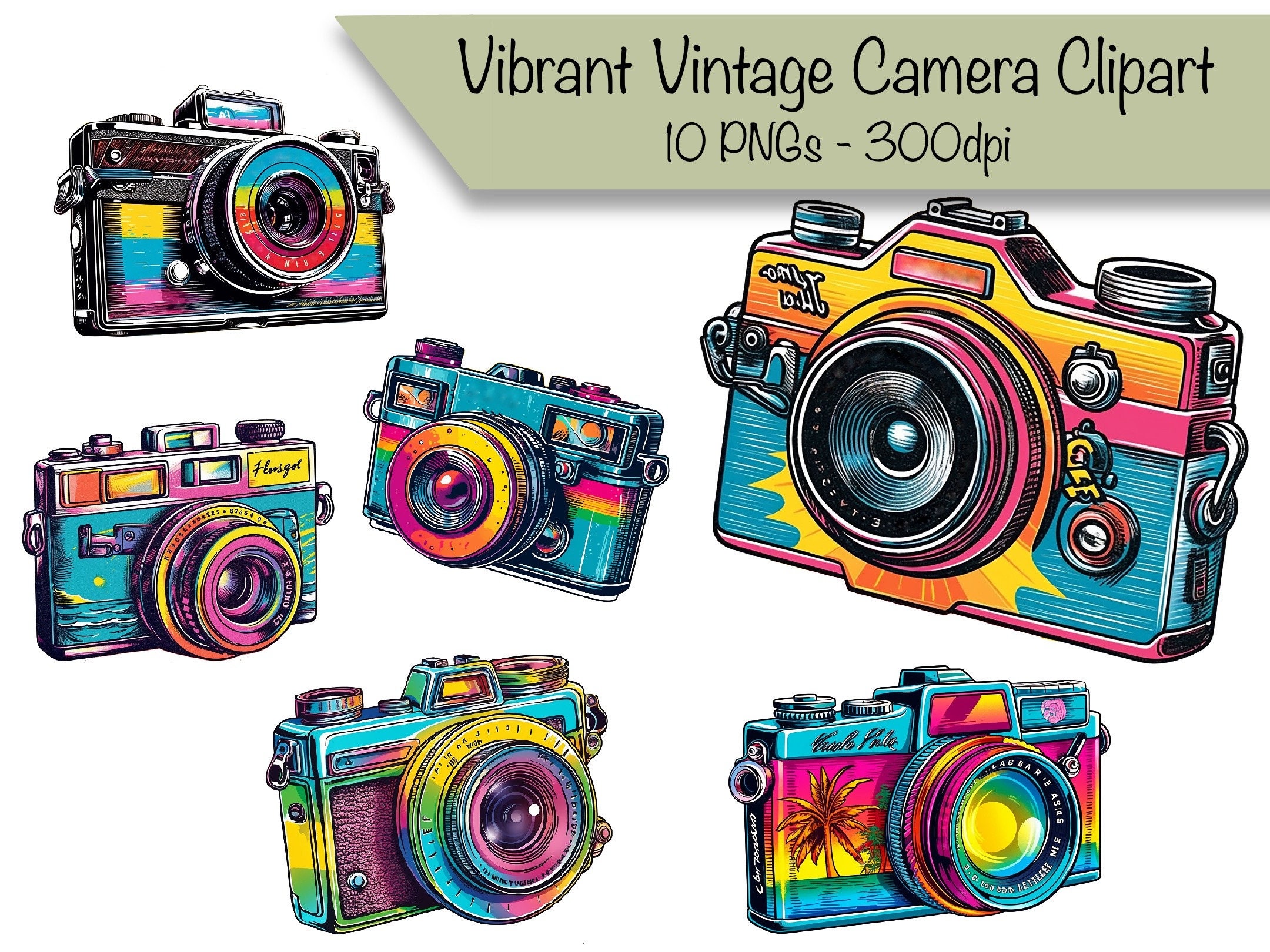 10 Vintage Retro Camera Clipart Bundle – High-res Pngs for Crafting ...