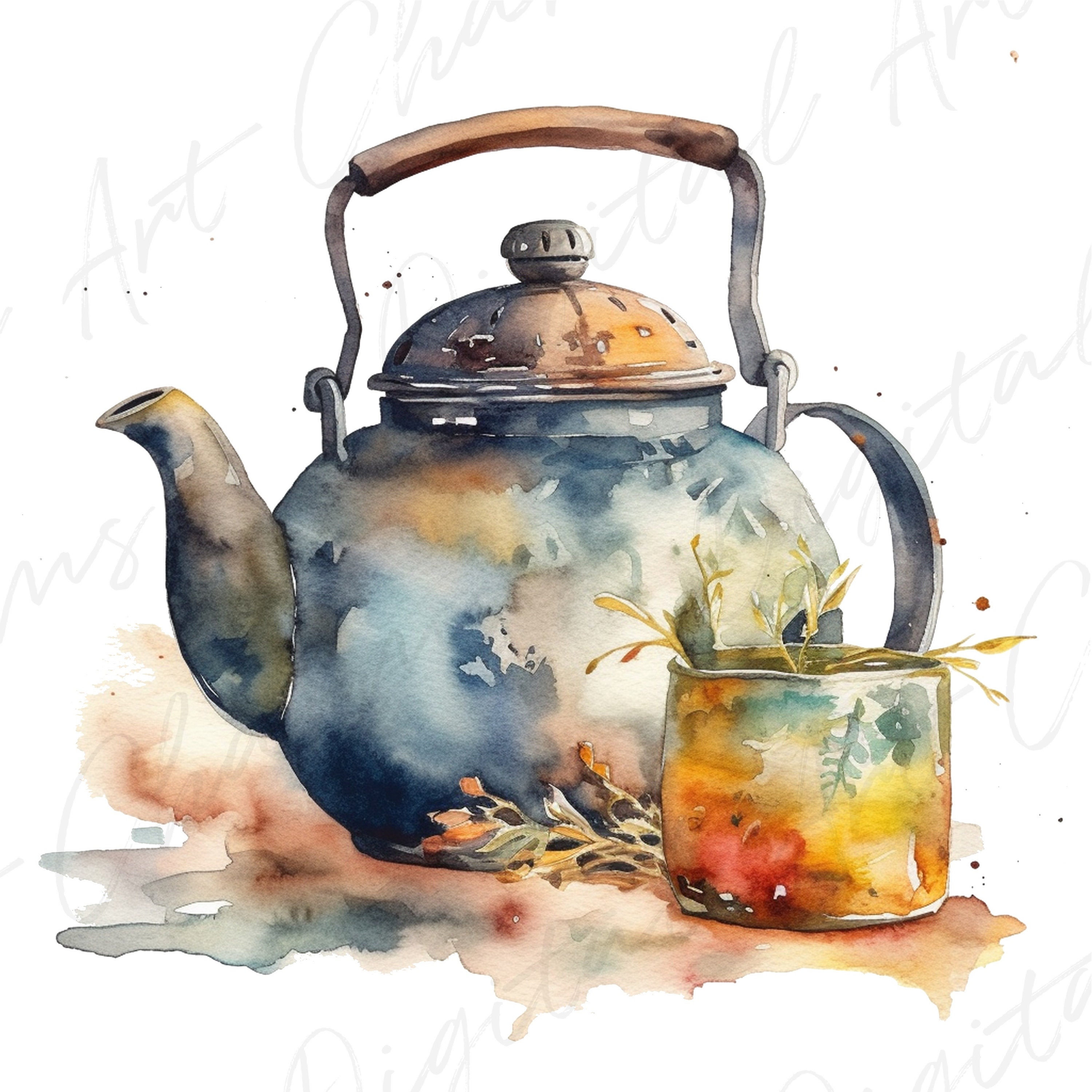 11 Watercolor Cottagecore Teapots, Cardmaking, Scrapbooking, Planners ...