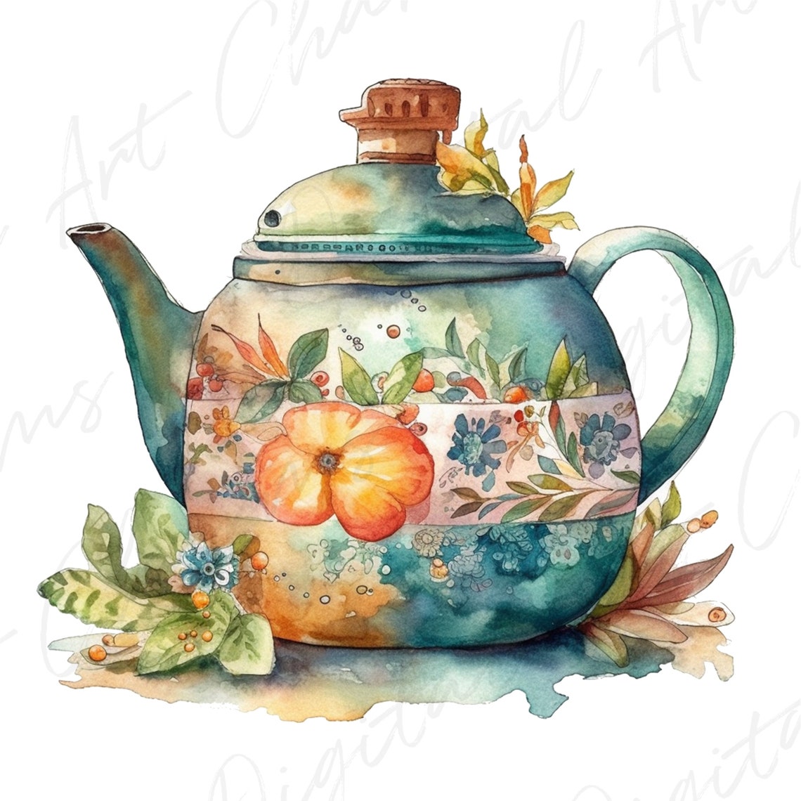 11 Watercolor Cottagecore Teapots, Cardmaking, Scrapbooking, Planners ...
