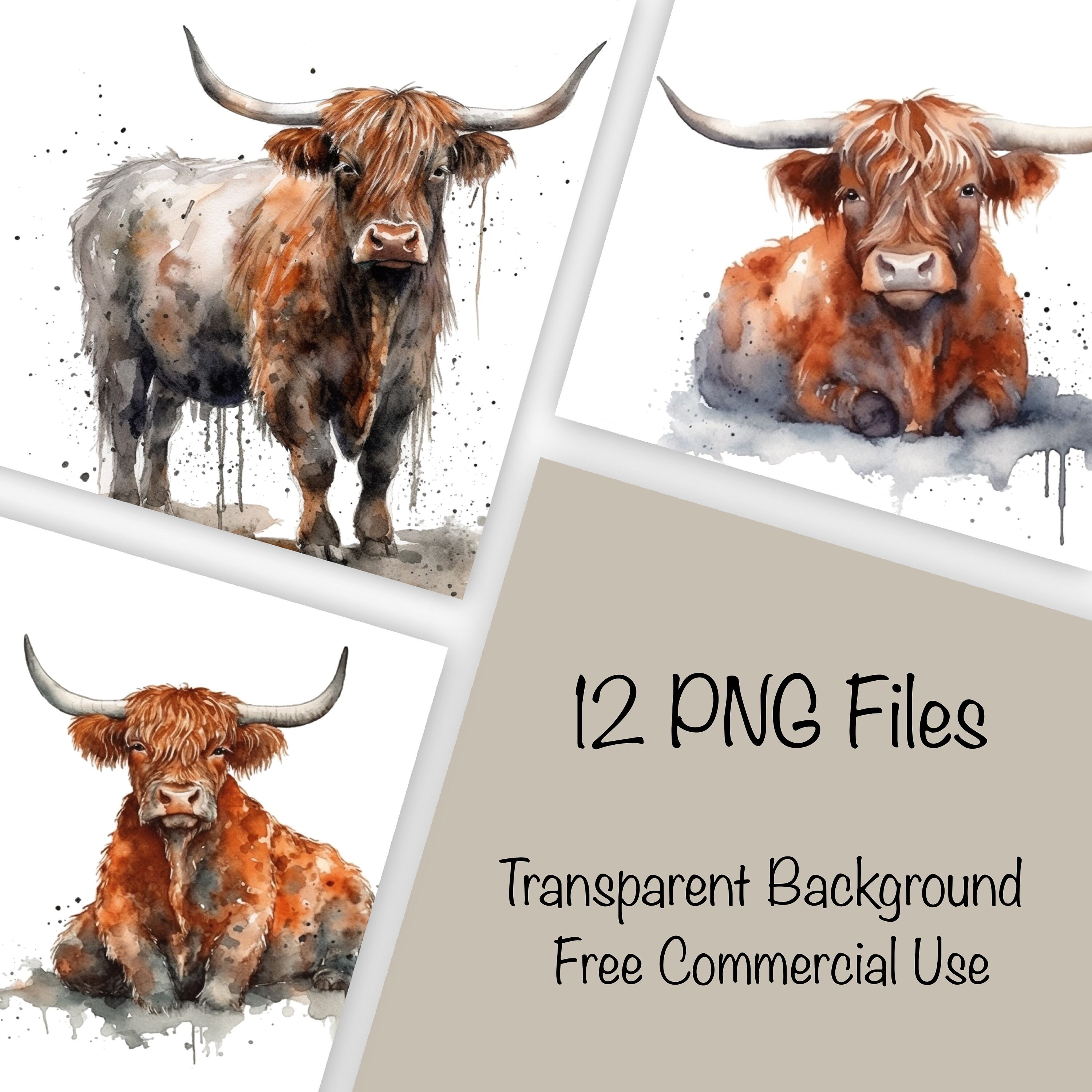 Highland Cow Clipart PNG Farm Animal Watercolor Cow Clipart Nursery ...