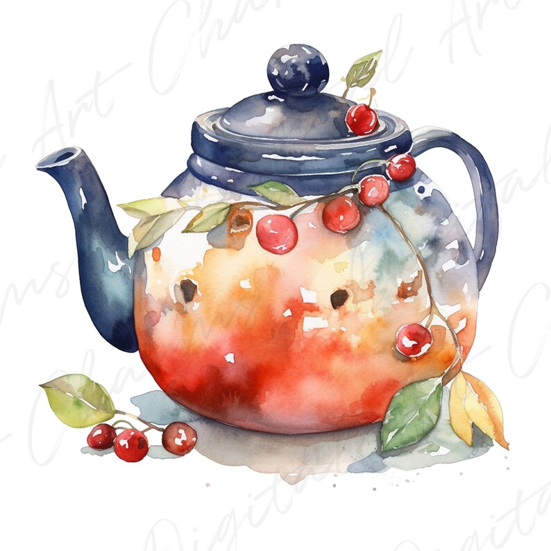 11 Watercolor Cottagecore Teapots, Cardmaking, Scrapbooking, Planners ...