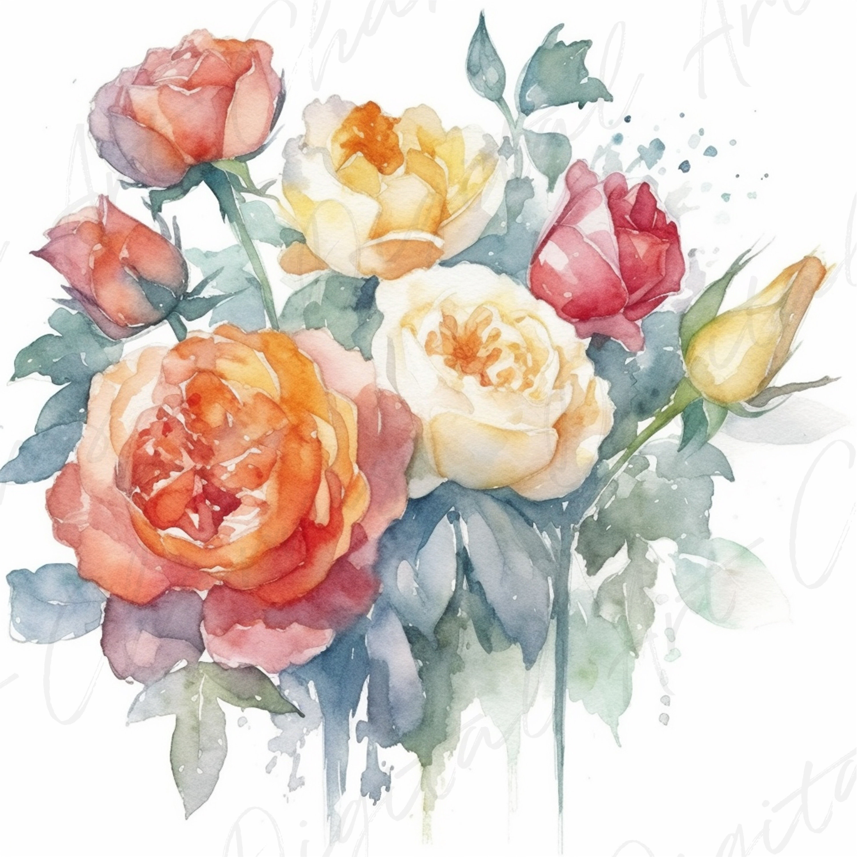 Flower Bouquet Clipart Watercolor Art Bridal Clipart Print - Etsy