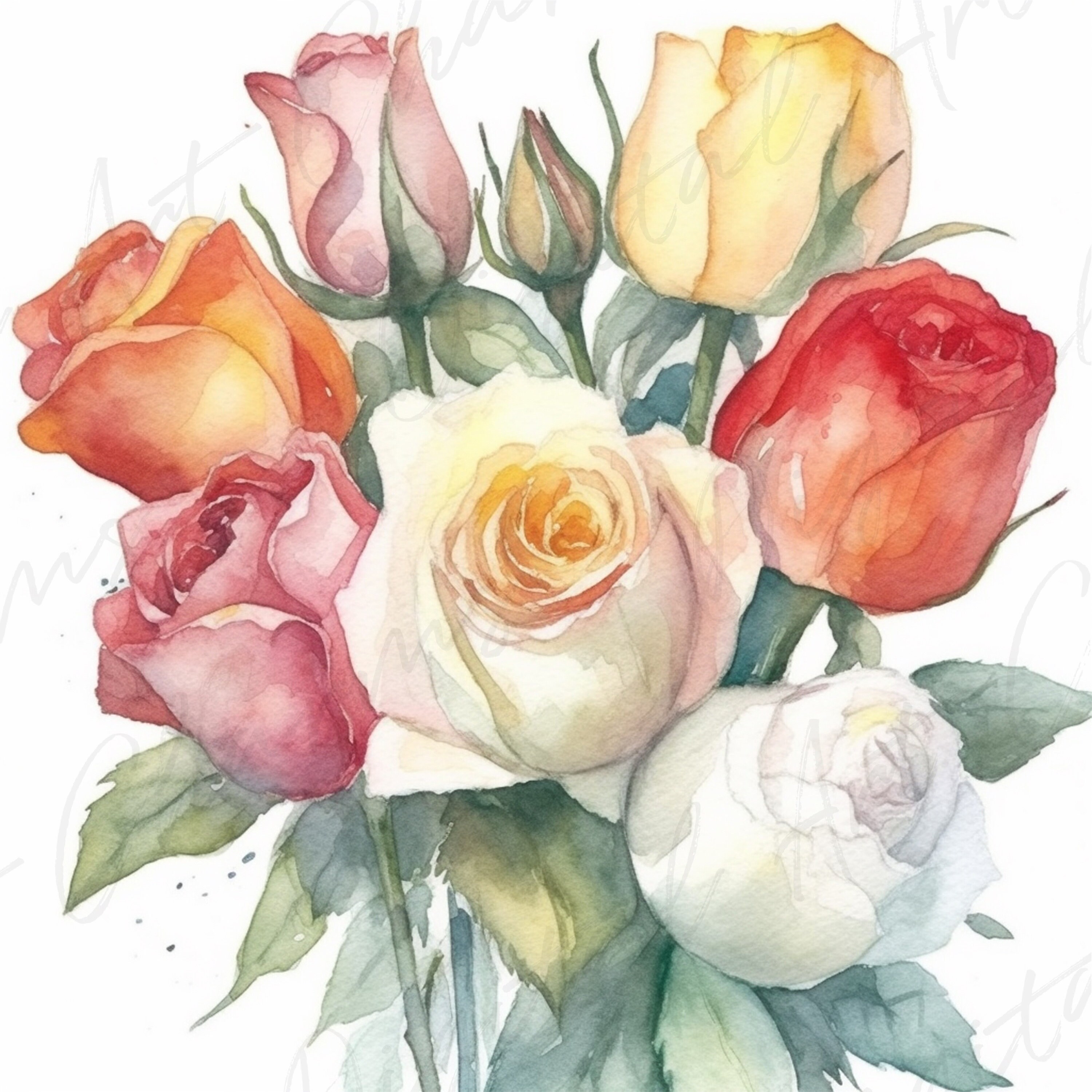 Flower Bouquet Clipart Watercolor Art Bridal Clipart Print - Etsy