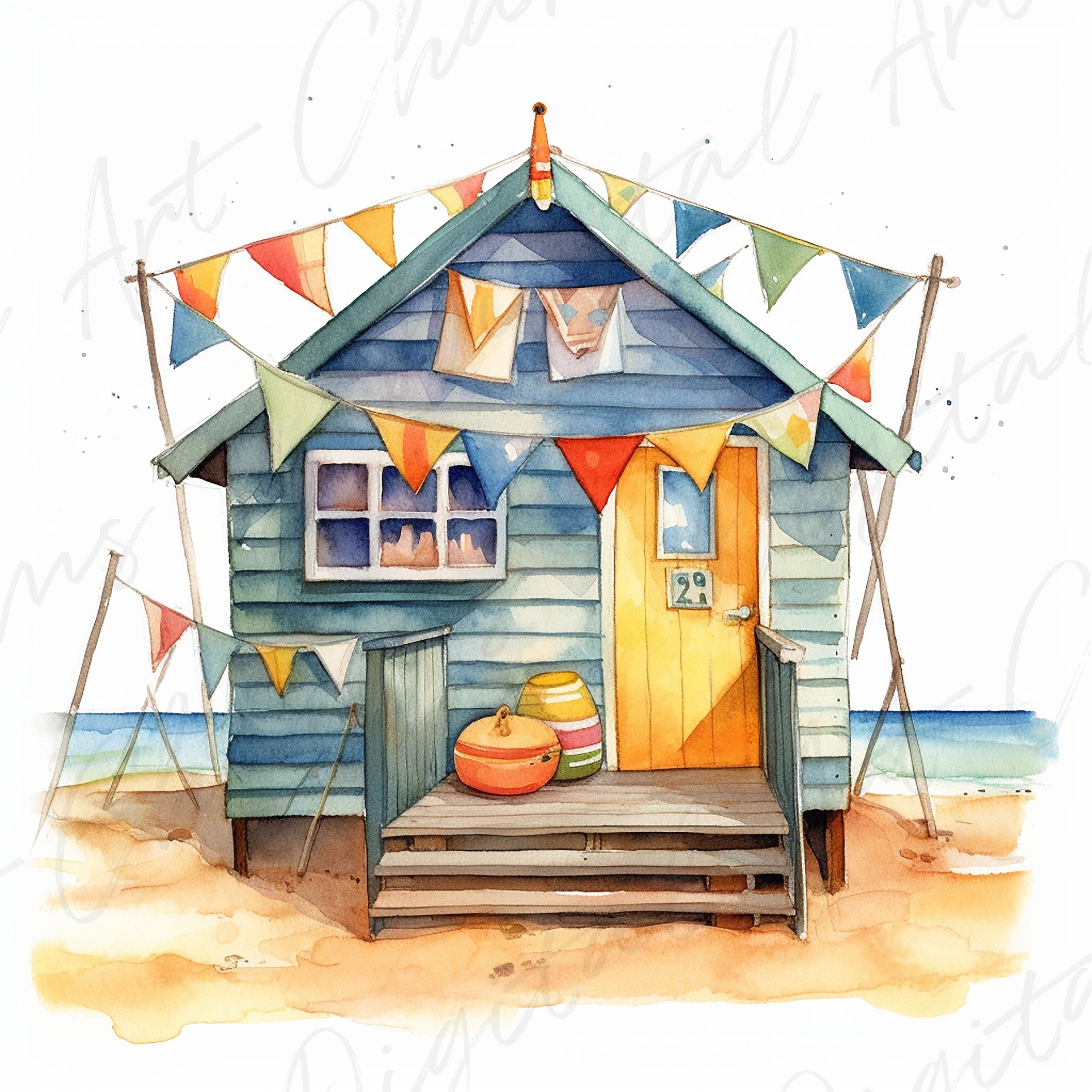 Watercolor Beach Hut Clipart Bundle High-res Jpegs for - Etsy